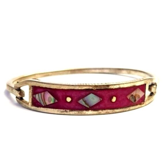 Jewelry | Mexican Alpaca Pink Vintage Hinged Bangle Bracelet With ...